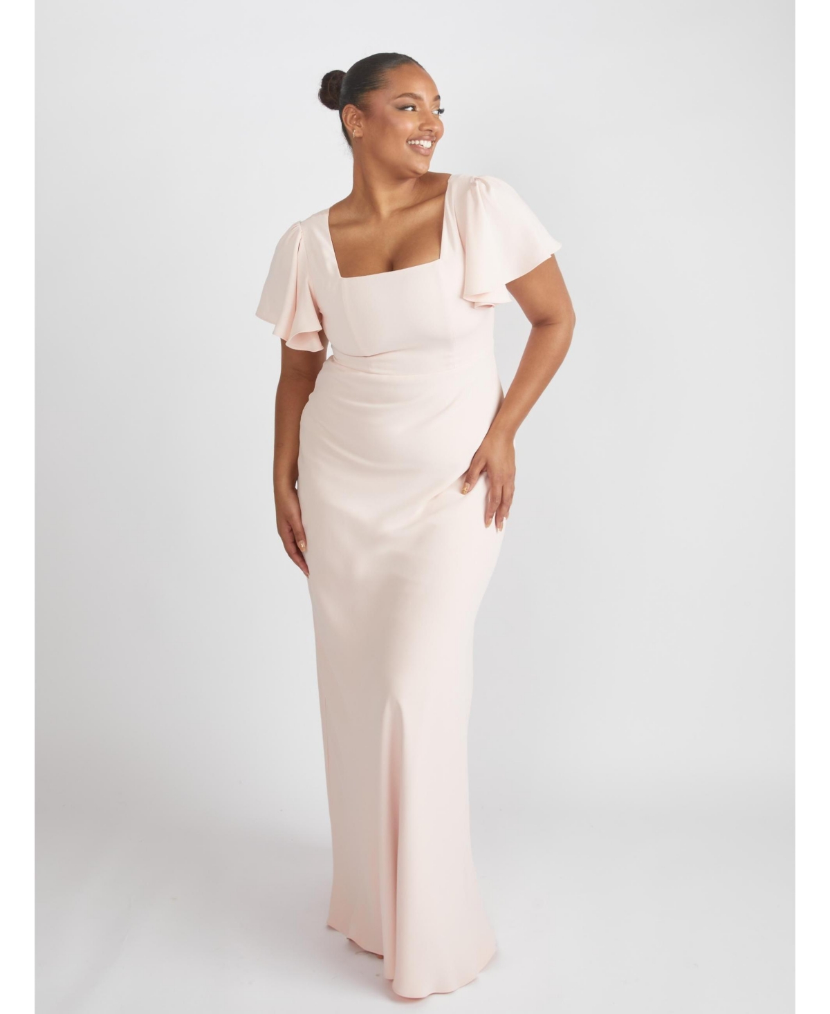 Six Stories Womens Square Neck Crepe Bridesmaid Dress - Blush