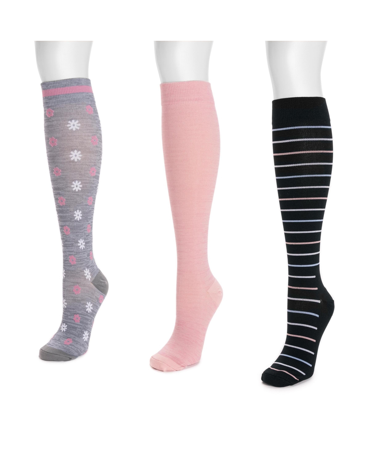 Muk Luks Womens 3 Pair Pack Compression Socks - Med grey