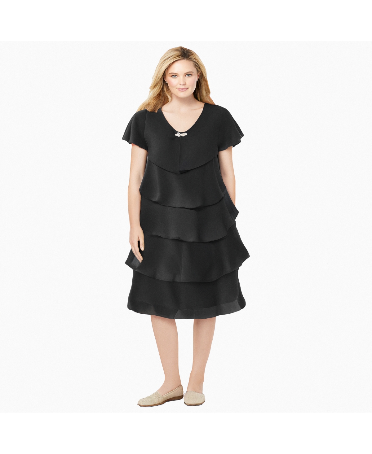 Click here for Woman Within Plus Size Three-Tier Dress - Black prices