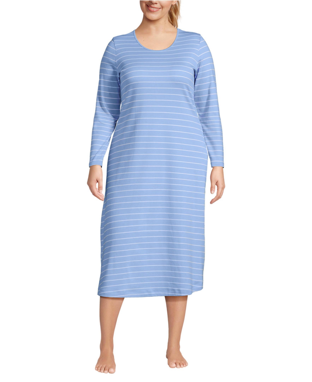 Click here for Lands End Plus Size Cotton Long Sleeve Midcalf Nig... prices
