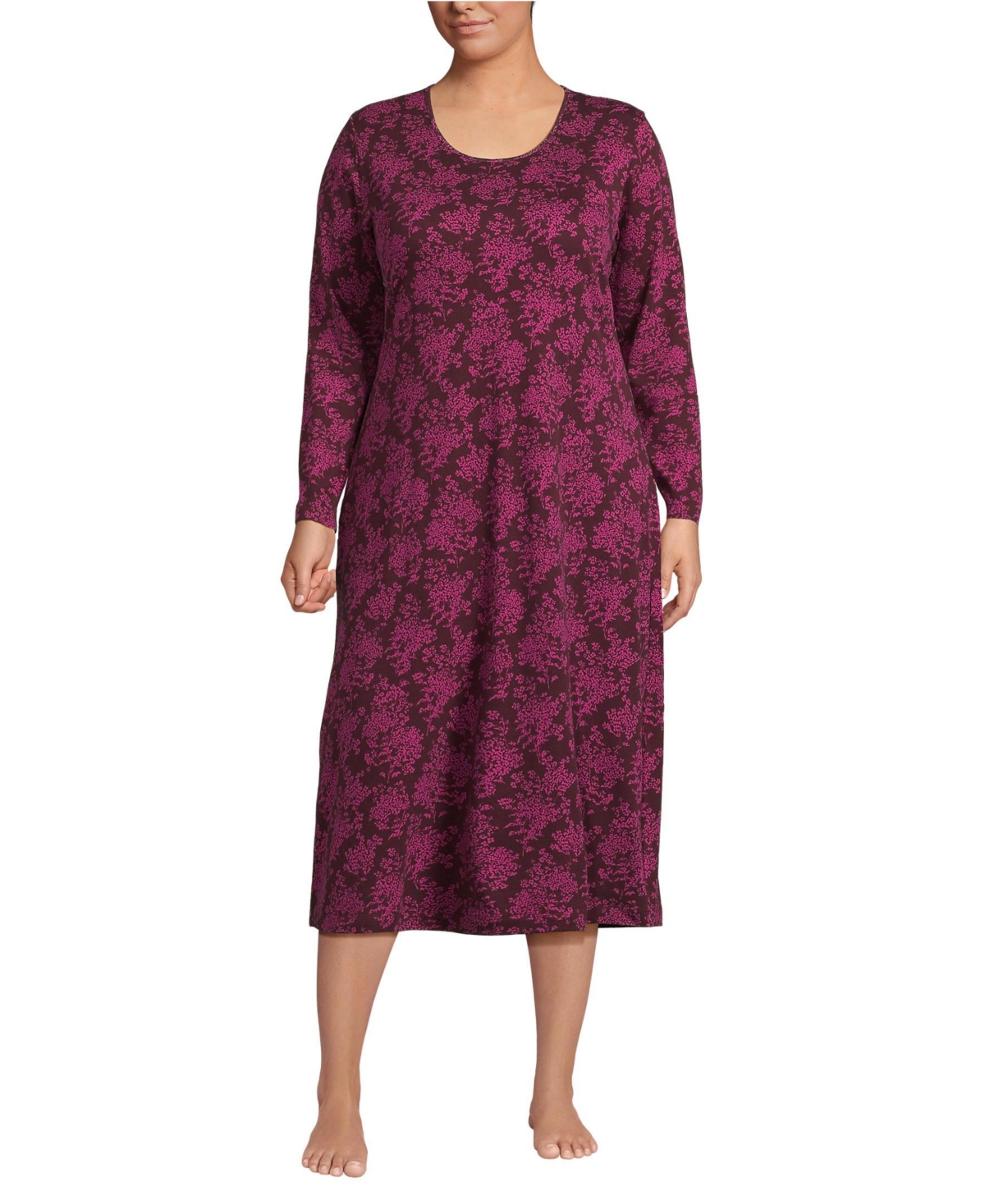 Click here for Lands End Plus Size Cotton Long Sleeve Midcalf Nig... prices