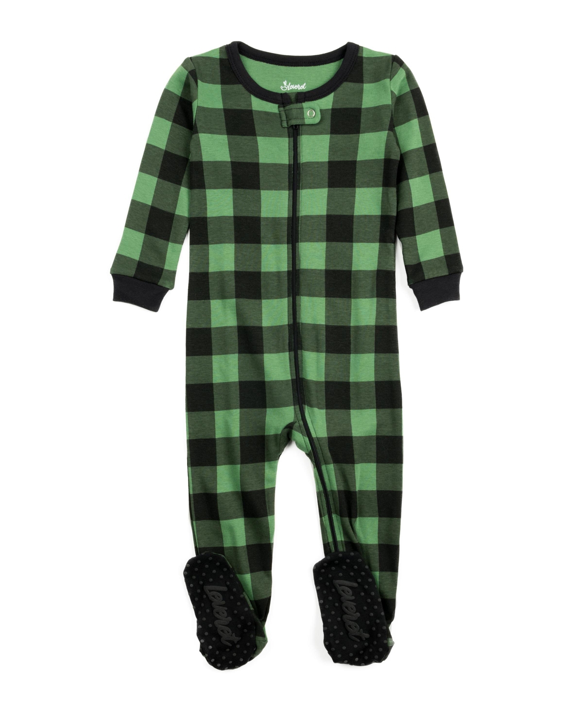 Click here for Leveret Baby Footed Cotton Pajamas - Plaid Black a... prices