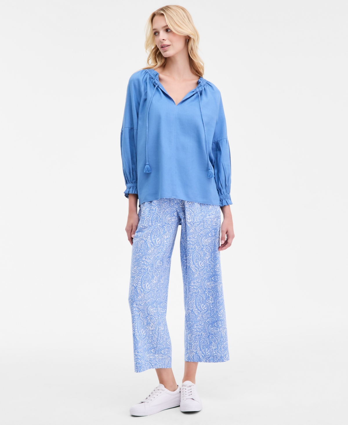 Click here for Nautica Jeans Womens Plaid Linen-Blend Drawstring... prices