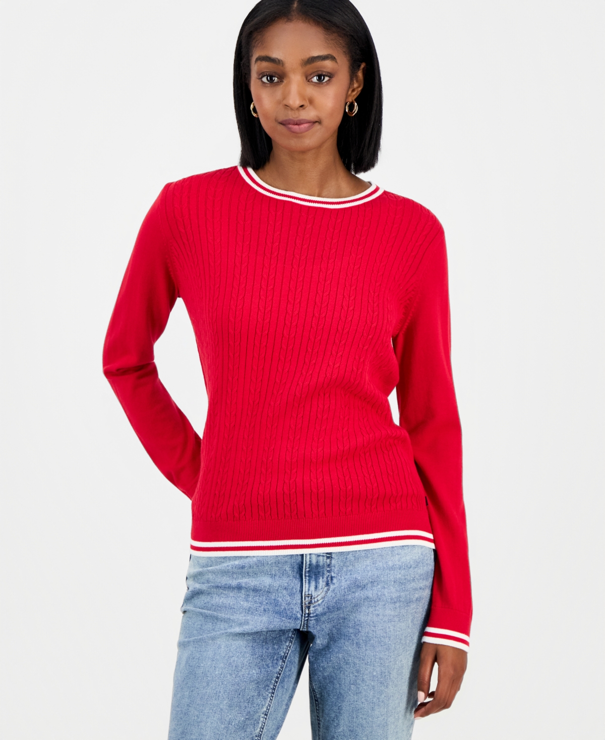 Click here for Nautica Womens Cotton Cable Knit Crewneck Sweater... prices