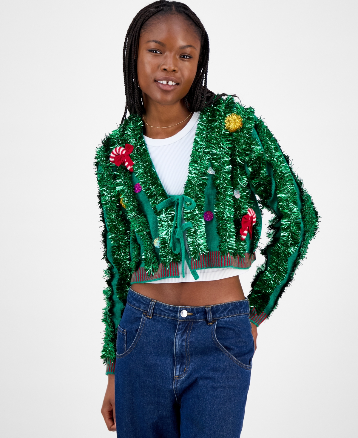 Click here for Hooked Up by Iot Juniors Tinsel Cardigan Sweater -... prices