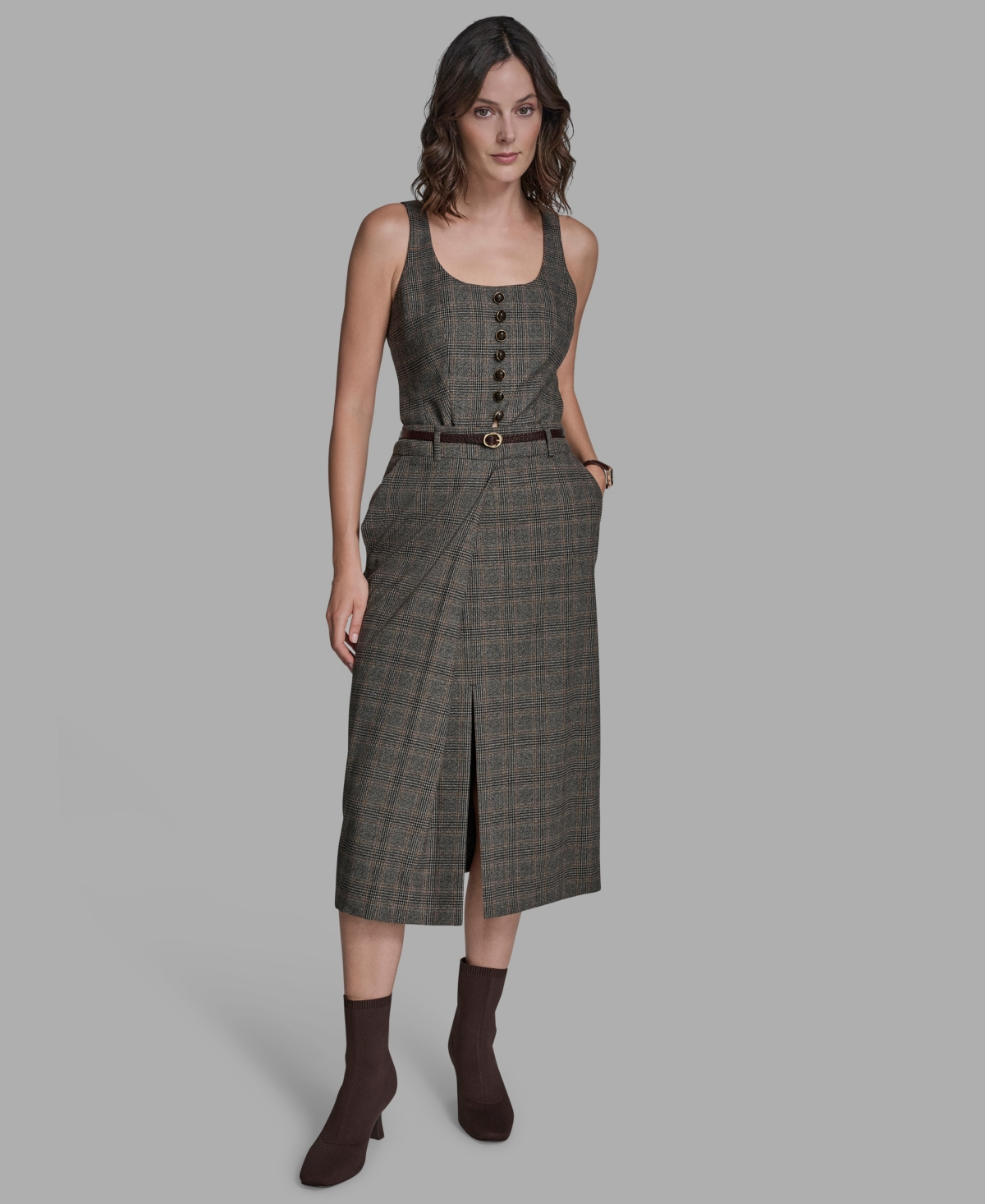 Click here for Bcbg Womens Belted Midi Skirt - Truffle Multi prices
