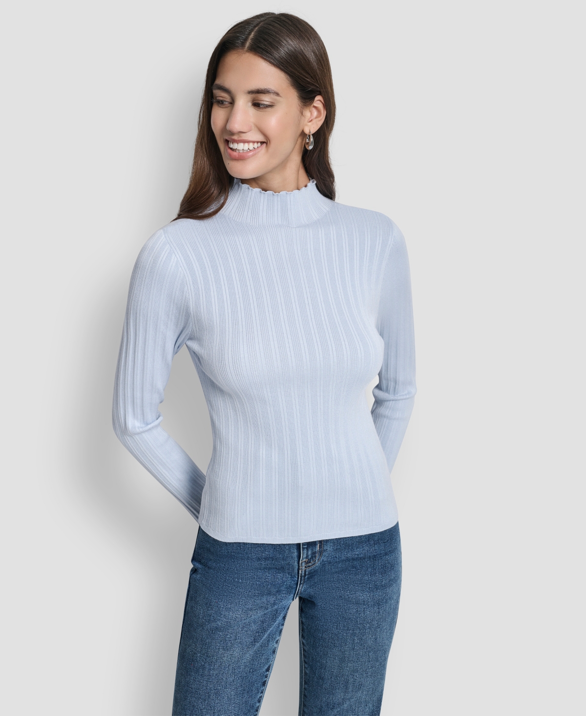 Click here for Dkny Jeans Petite Ribbed Mock-Neck Sweater - Frost... prices