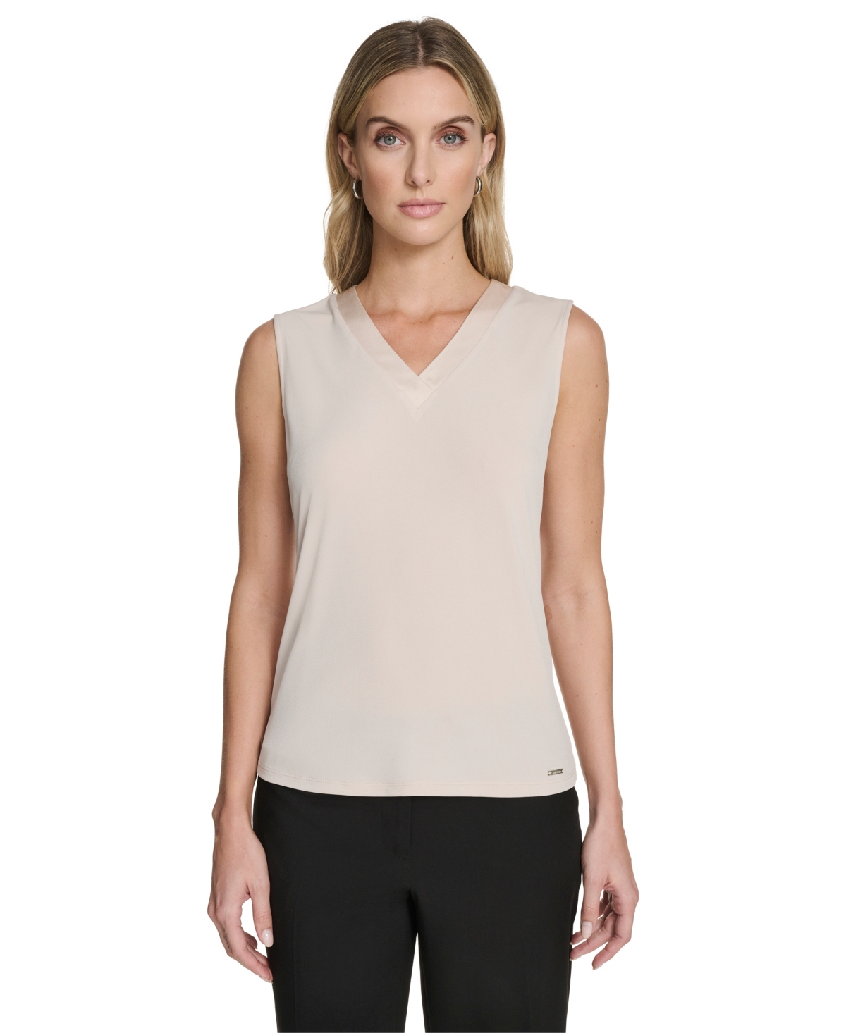 Click here for Calvin Klein Womens Mixed-Media Sleeveless Blouse... prices