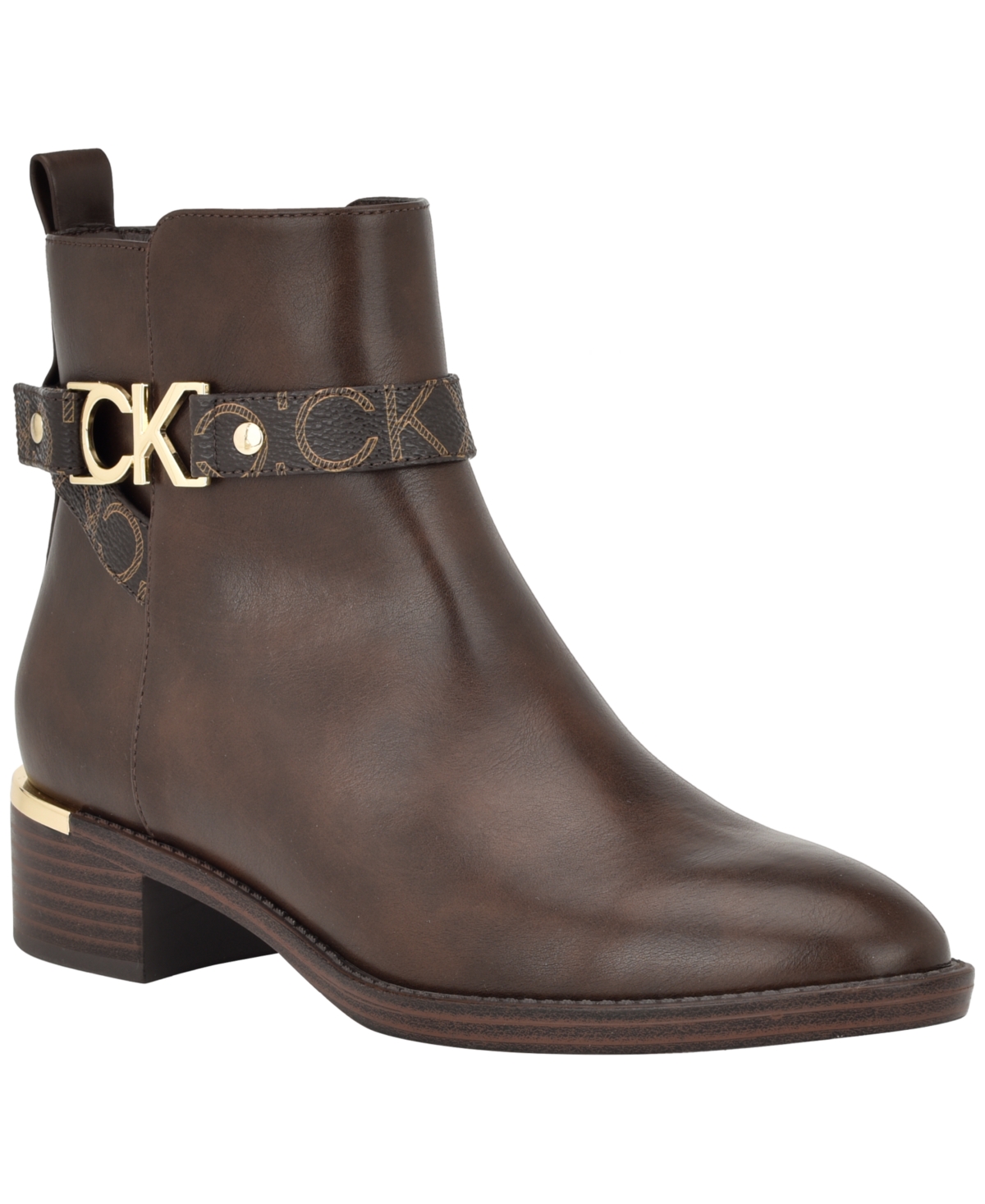 Click here for Calvin Klein Womens Dhara Logo Strap Block Heel Bo... prices