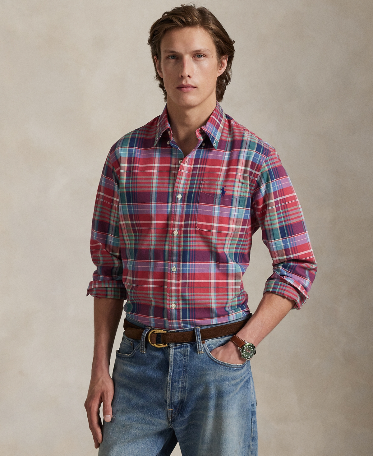 Click here for Polo Ralph Lauren Mens Classic-Fit Plaid Oxford Sh... prices