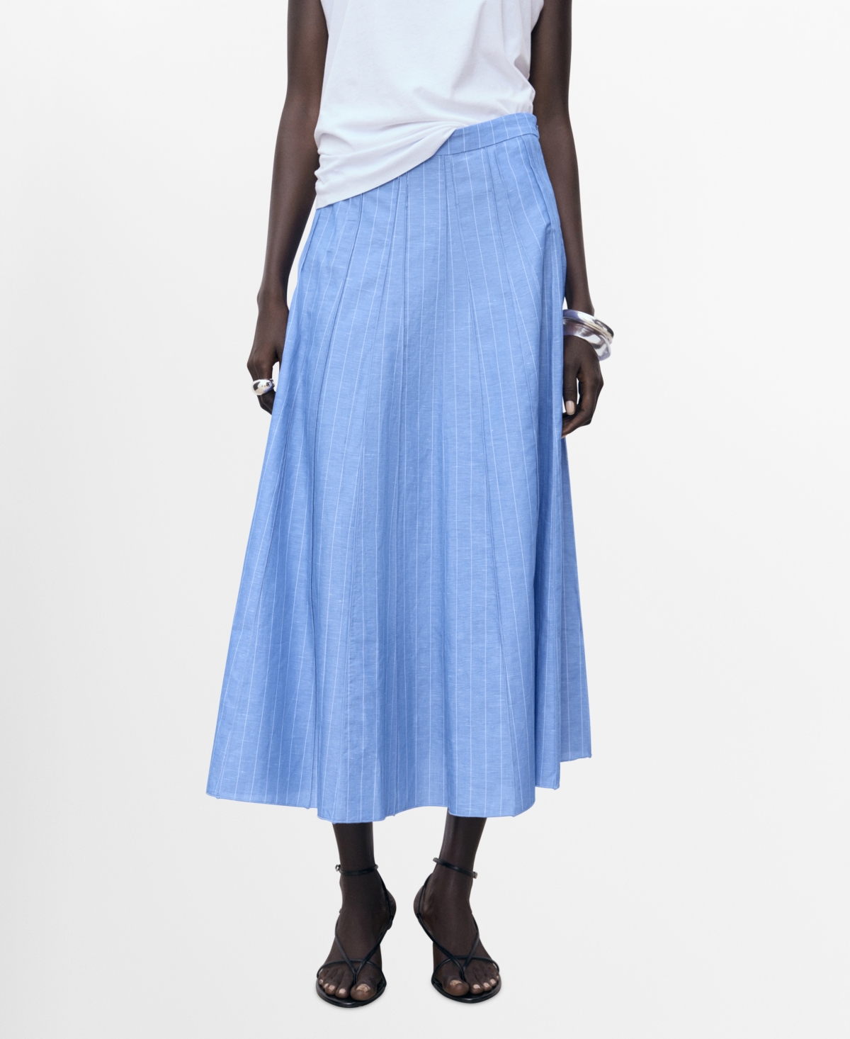 Click here for Mango Womens Striped Linen-Blend Skirt - Blue prices