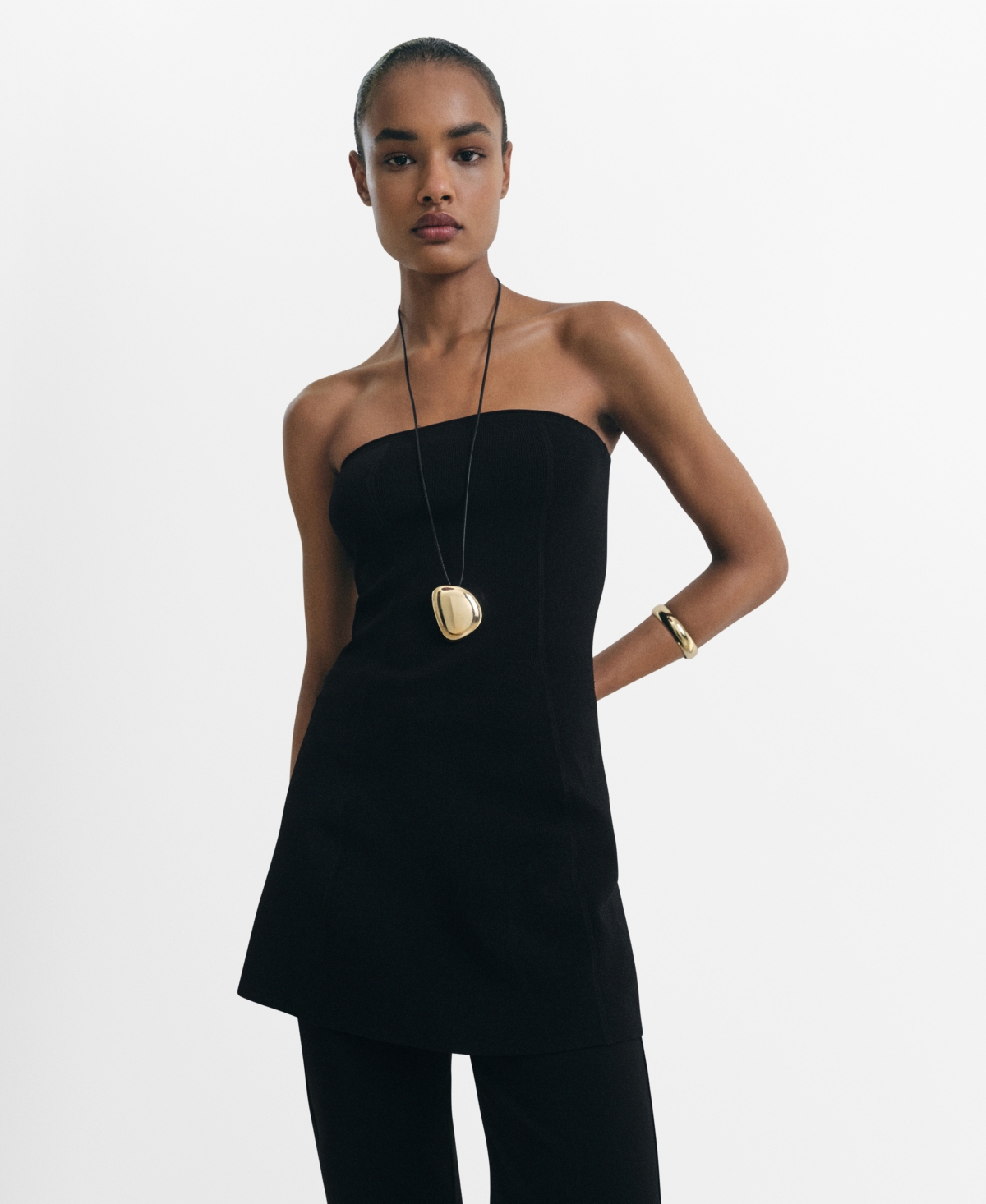Click here for Mango Womens Strapless Knitted Top - Black prices