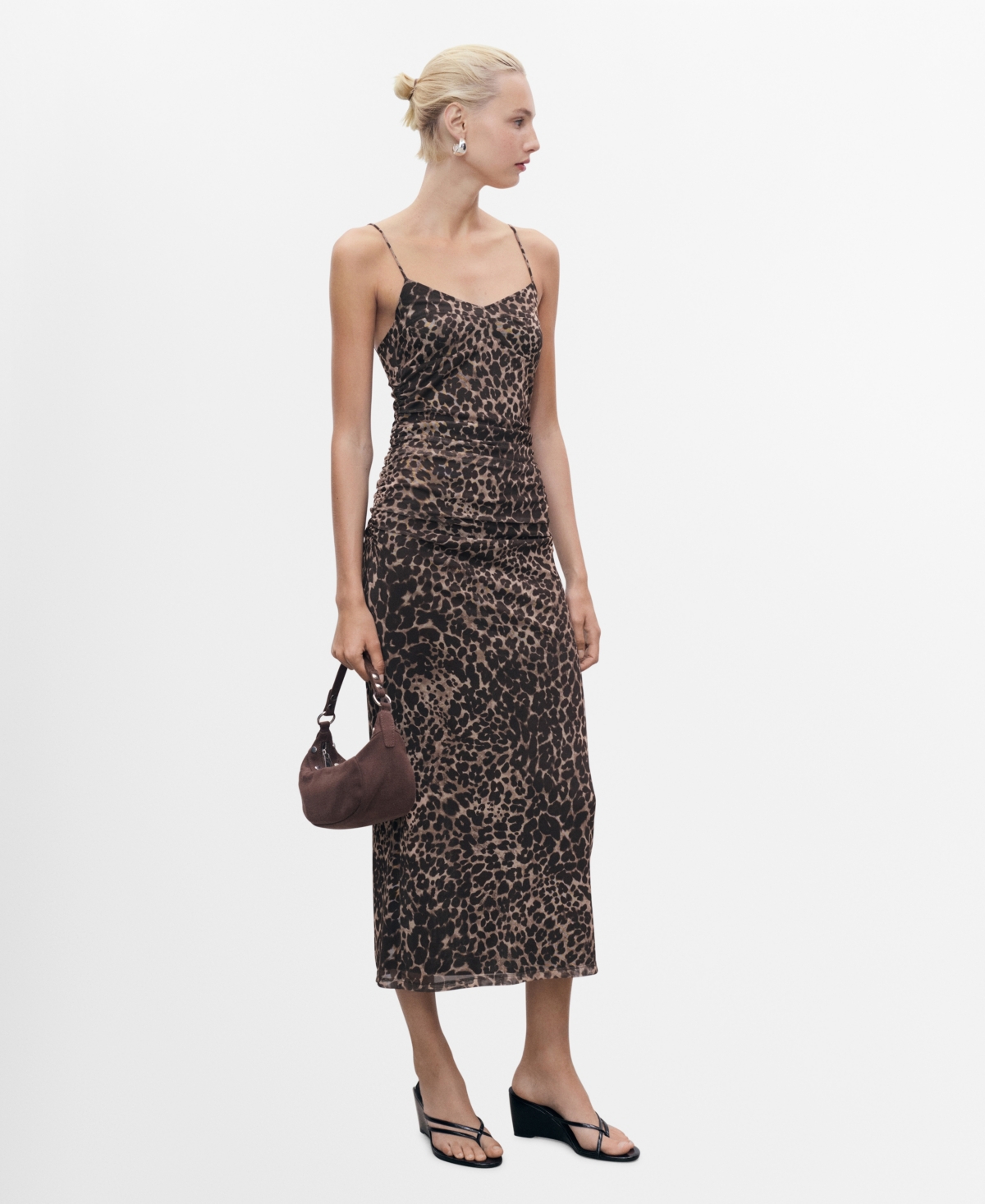 Click here for Mango Womens Animal-Print Midi Dress - Brown prices