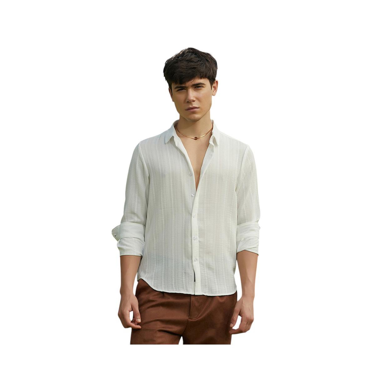 Click here for Campus Sutra Mens Ridge-Striped Shirt - White prices
