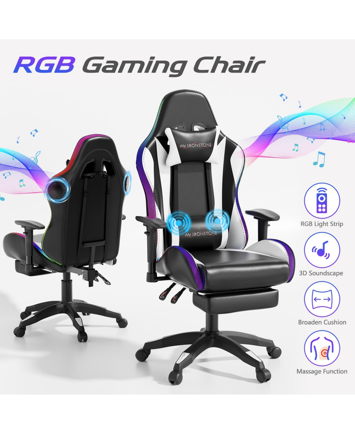 Click here for Mr Ironstone Gaming Chair with Speakers and Led Li... prices