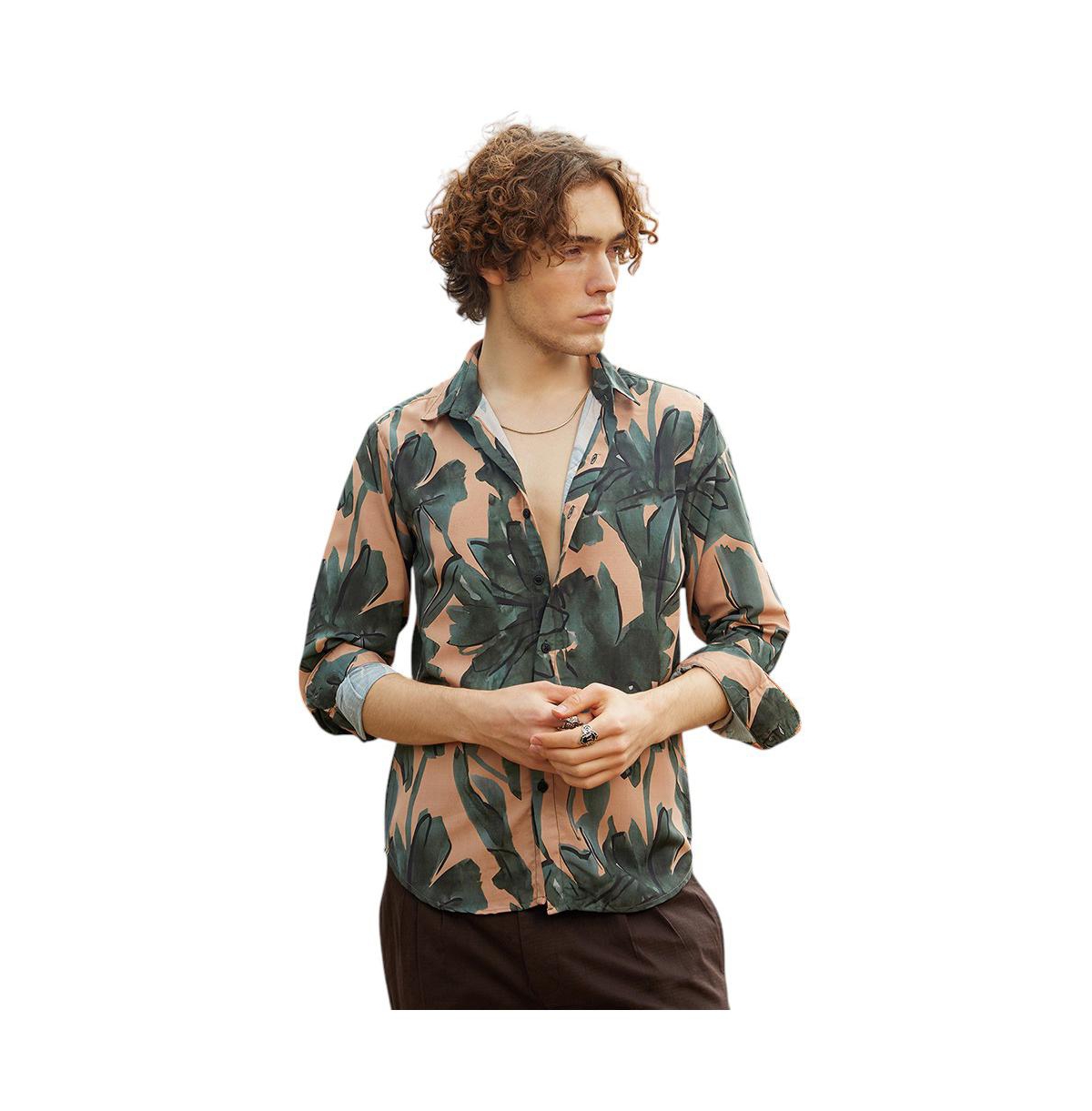 Click here for Campus Sutra Mens Artistic Botanical Shirt - Green prices