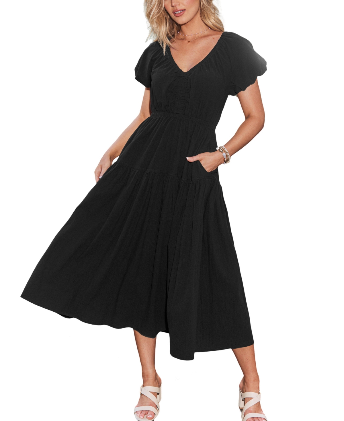 Cupshe Womens Petal Promise Midi Beach Dress - Black