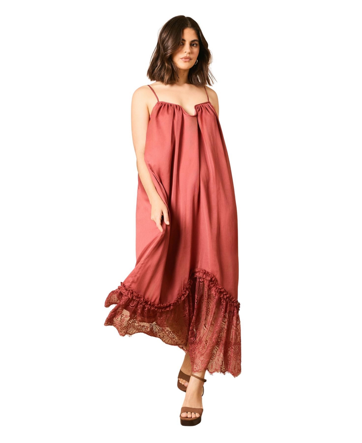 Click here for Oasis Babydoll Floaty Lace Detail Maxi Dress - Rus... prices