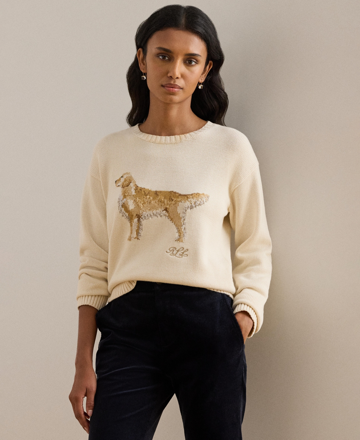 Click here for Lauren Ralph Lauren Womens Intarsia-Knit Golden Re... prices