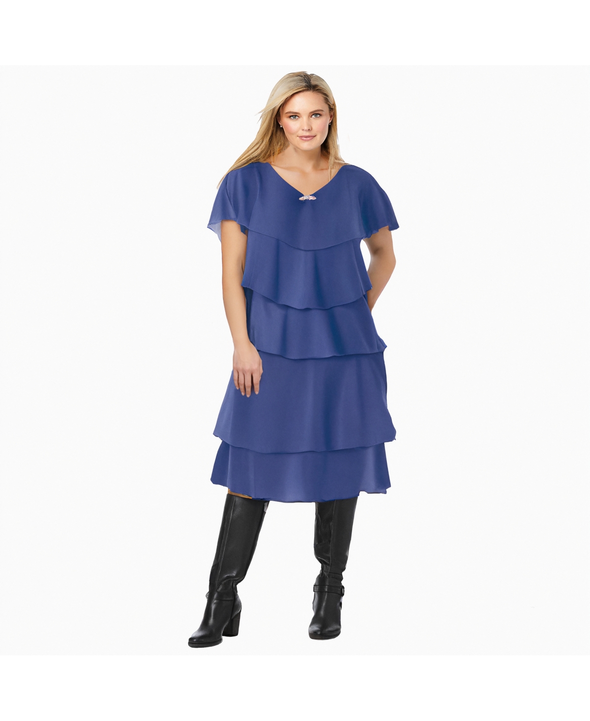Click here for Woman Within Plus Size Three-Tier Dress - Royal prices