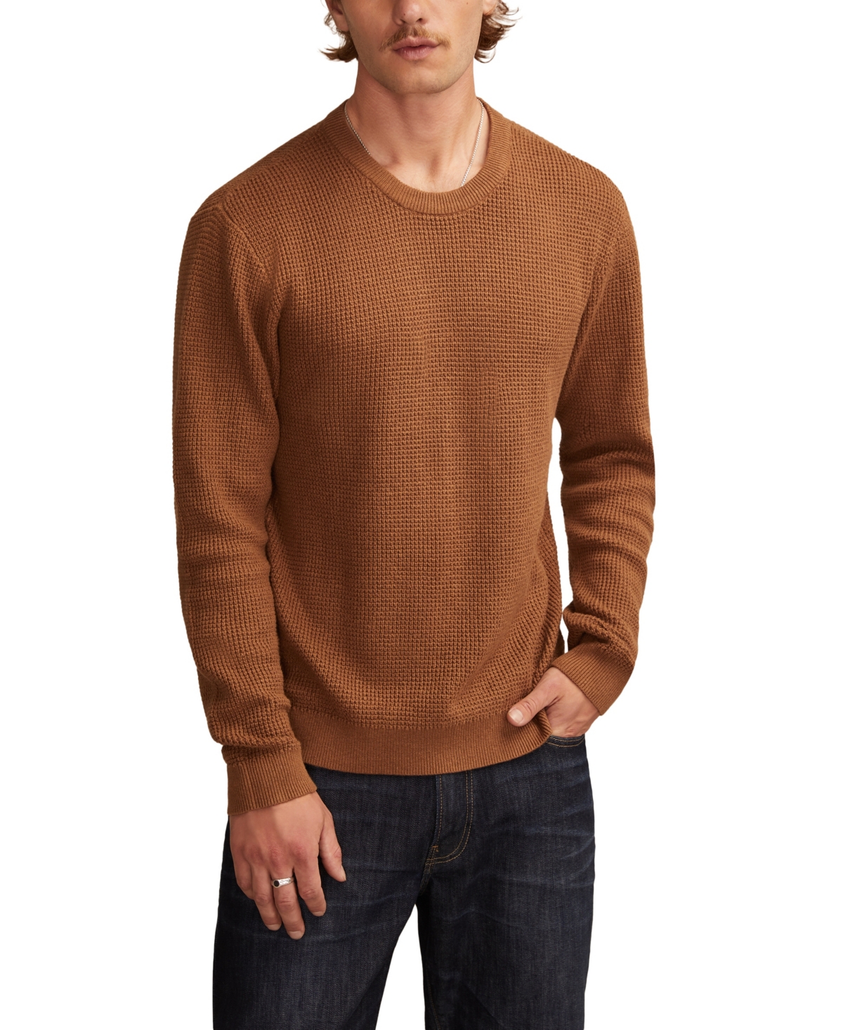 Click here for Lucky Brand Mens Waffle Crewneck Sweater - Toasted... prices