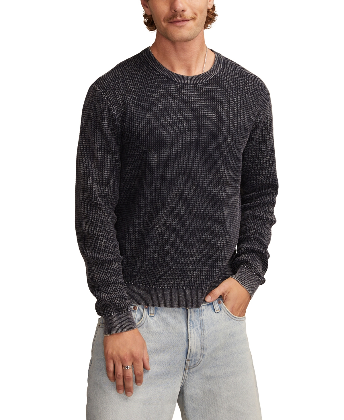 Click here for Lucky Brand Mens Waffle Crewneck Sweater - Navy prices