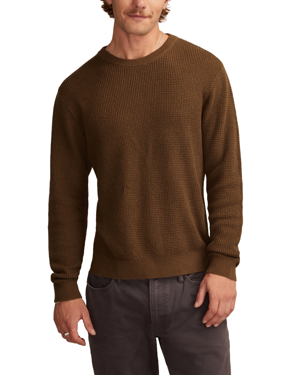 Click here for Lucky Brand Mens Waffle Crewneck Sweater - Olive N... prices