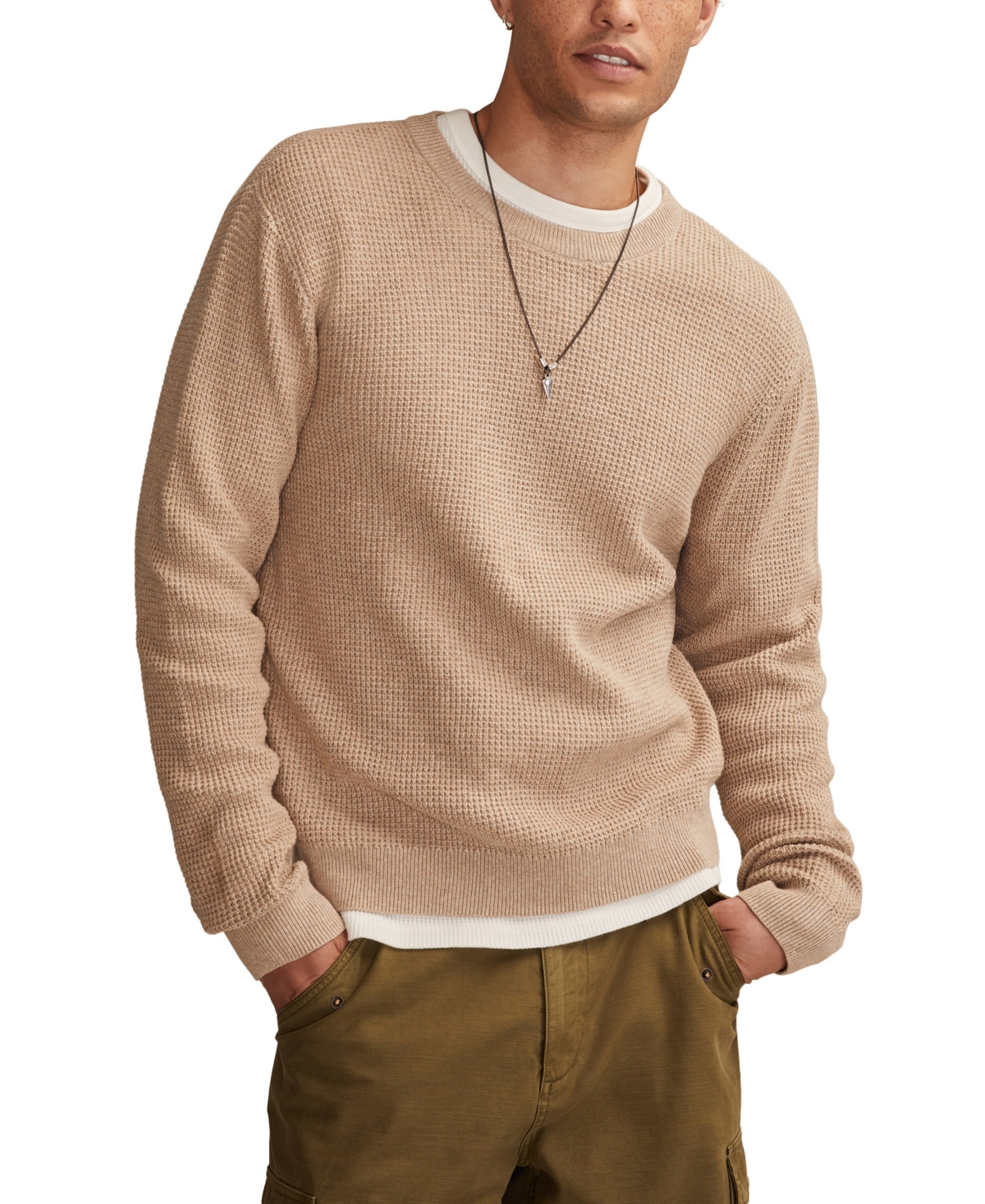 Click here for Lucky Brand Mens Waffle Crewneck Sweater - Brown prices