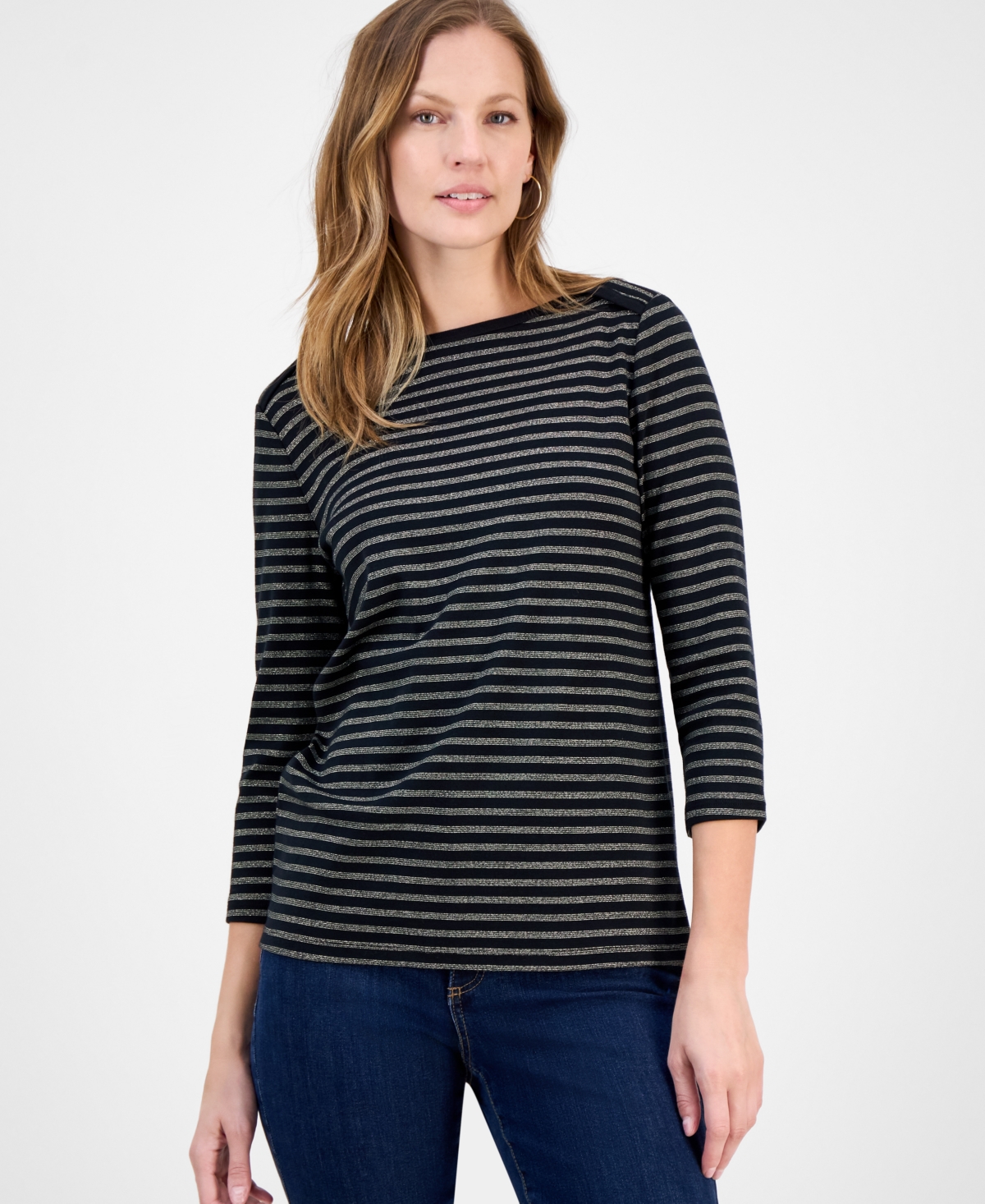 Click here for Style & Co Womens Printed Pima Cotton 3/4 Sleeve T... prices