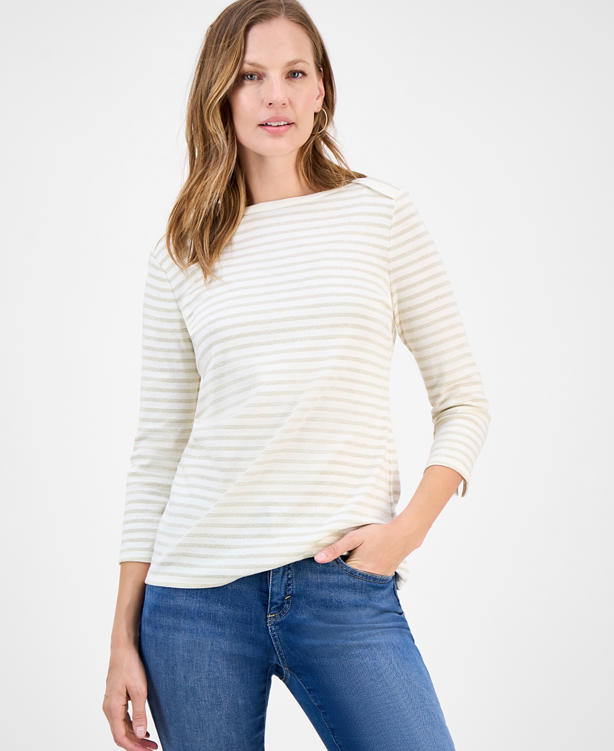 Click here for Style & Co Womens Printed Pima Cotton 3/4 Sleeve T... prices
