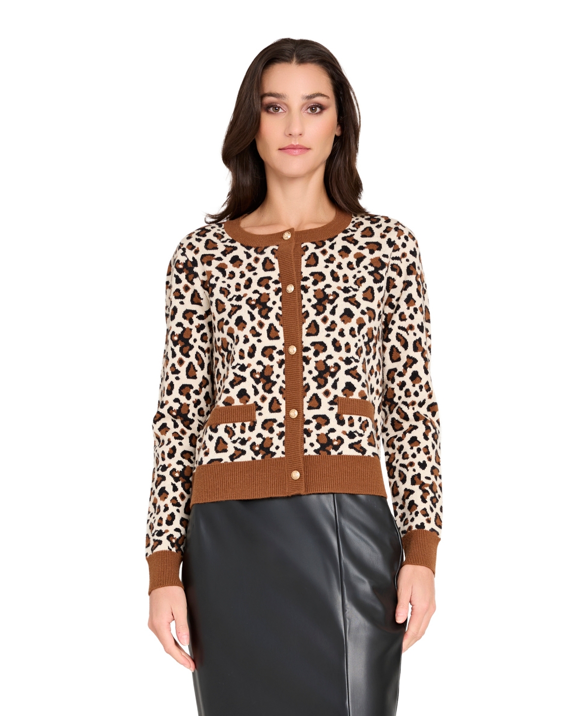Click here for Tahari Asl Womens Crewneck Printed Cardigan Sweate... prices