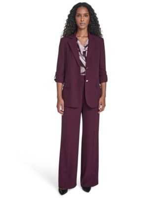 Calvin Klein Womens Two Button Roll Tab Jacket Wide Leg Pants