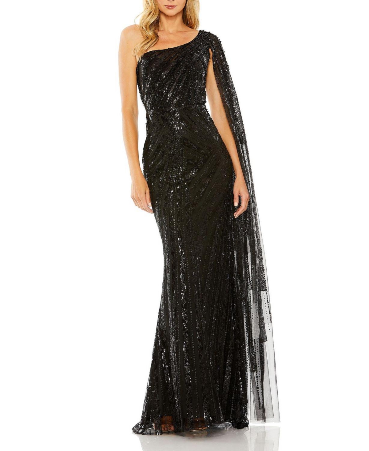 Click here for Mac Duggal Womens One Shoulder Cape Sleeve Embelli... prices