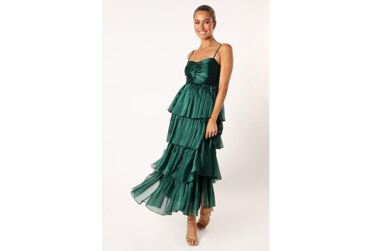 Click here for Petal and Pup Jace Tiered Maxi Dress - Shimmer eme... prices