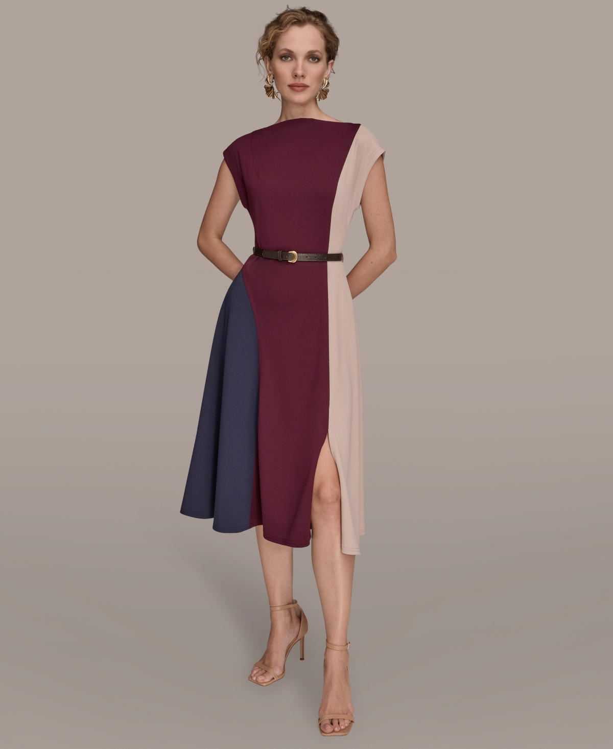 Click here for Womens Cap-Sleeve Colorblock Midi Dress - Eclipse/... prices