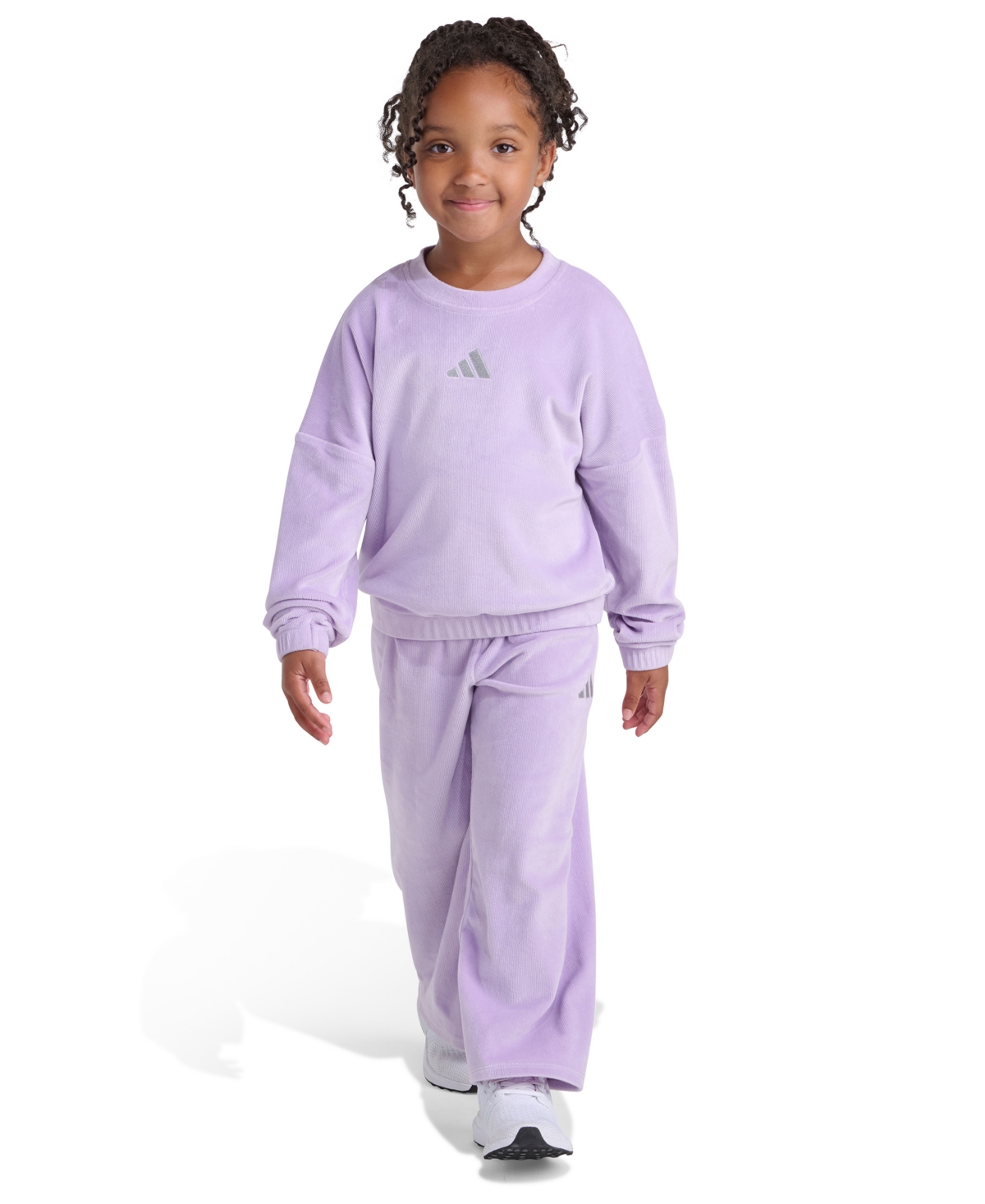 Adidas Toddler and Little Girls Two Piece Crewneck Velour Sweatshirt and Wide Leg Pants Set - Lavender