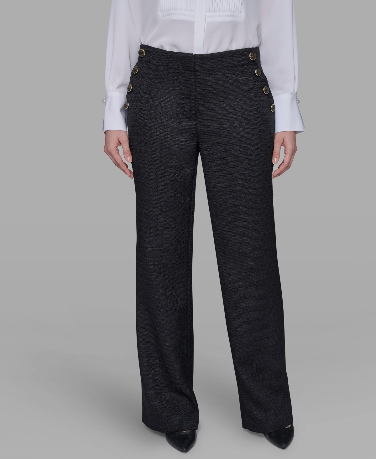 Karl Lagerfeld Paris Womens Mid-Rise Flared Pants - Black