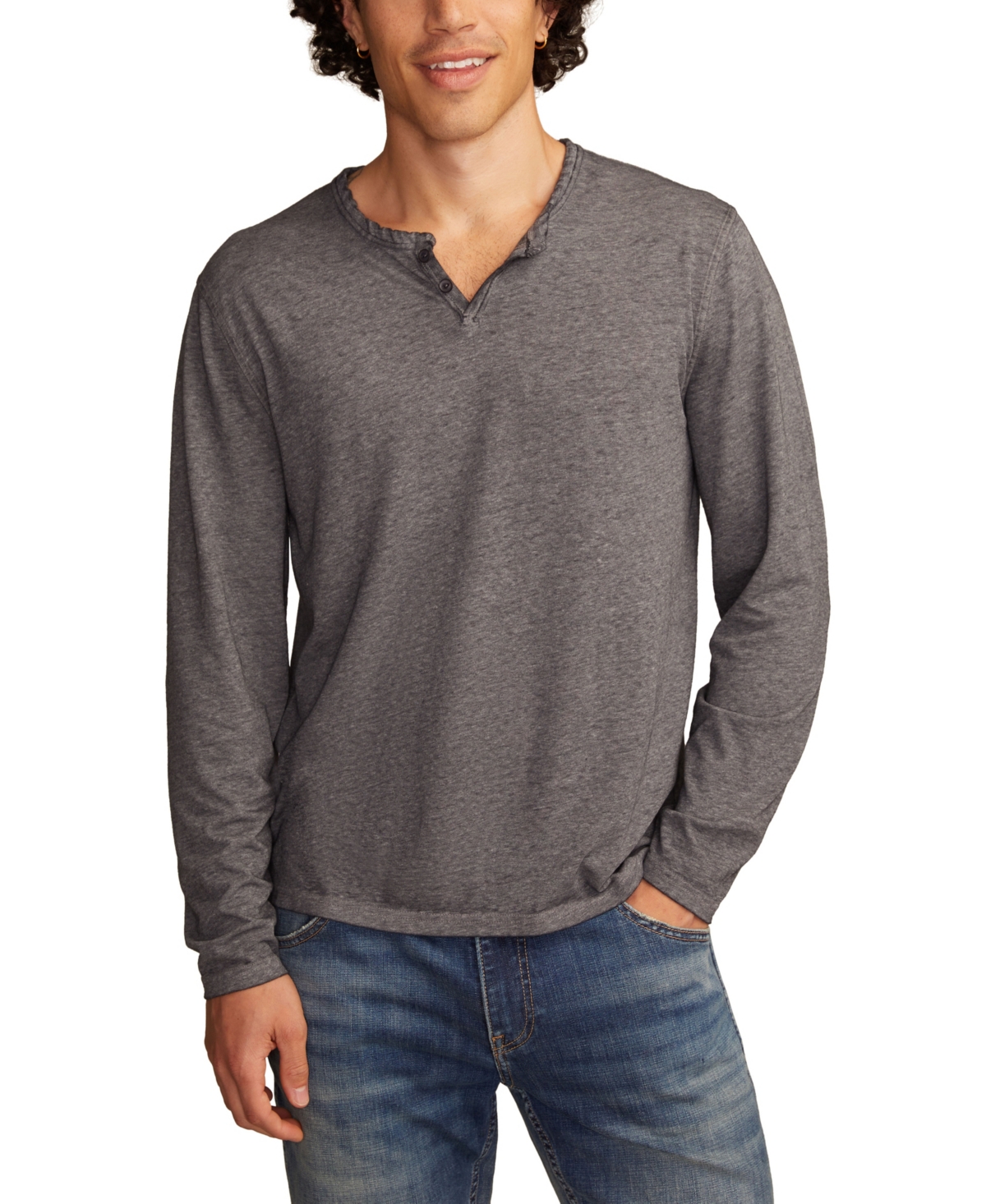 Lucky Brand Mens Venice Burnout Long Sleeve T-Shirt - Jet Black
