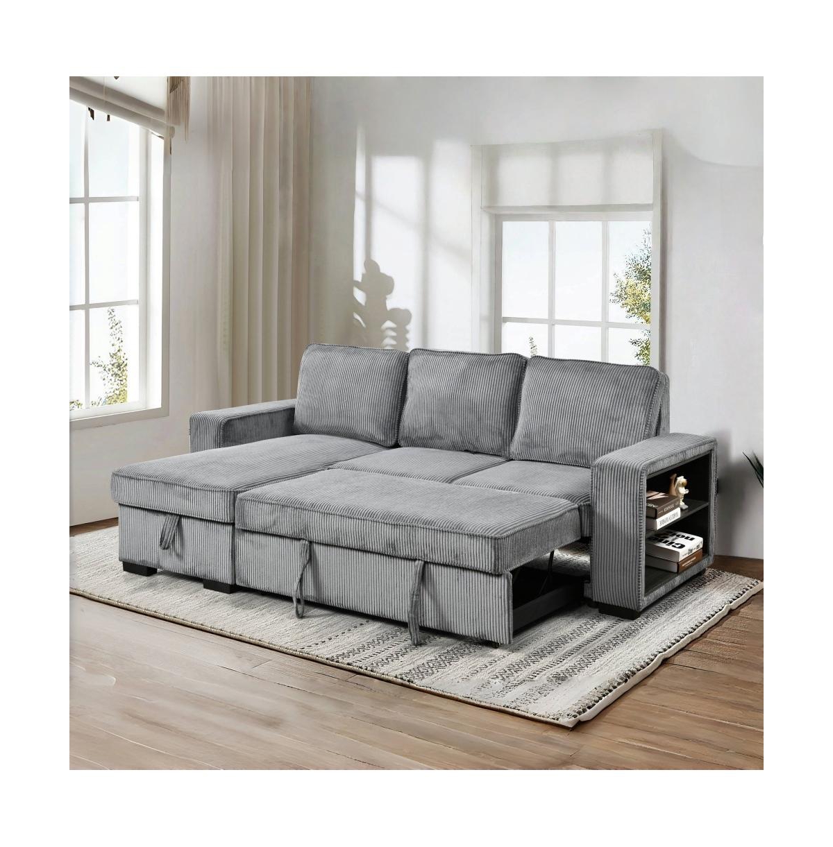 Click here for Modern Pull-Out Sofa Bed with Storage Chaise  Usb... prices