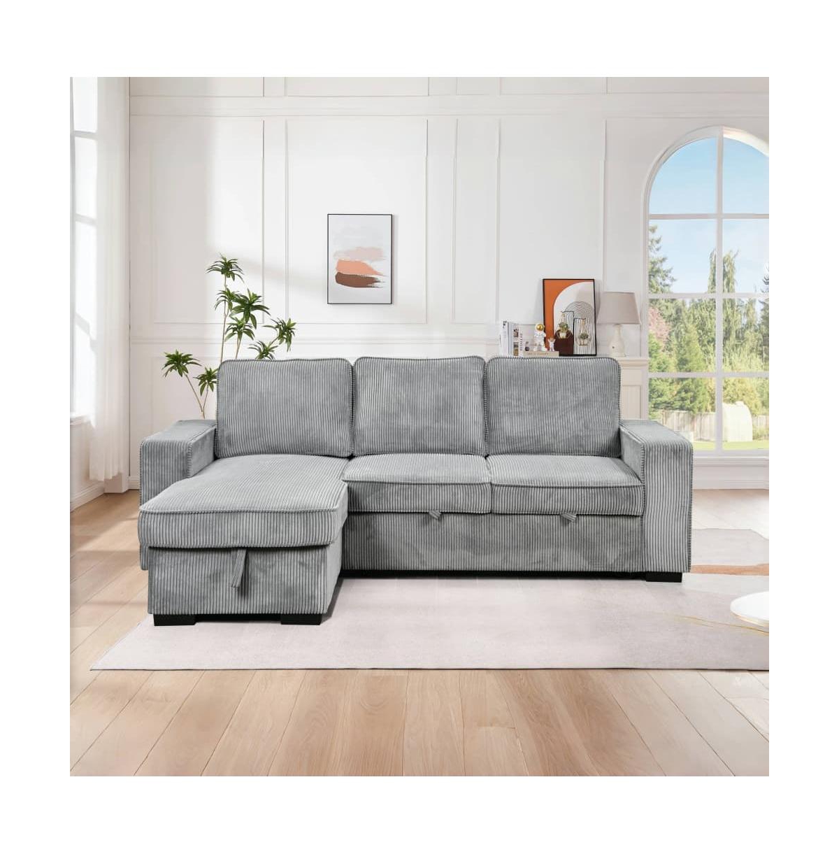 Click here for Modern Pull-Out Sofa Bed with Storage Chaise  Usb... prices