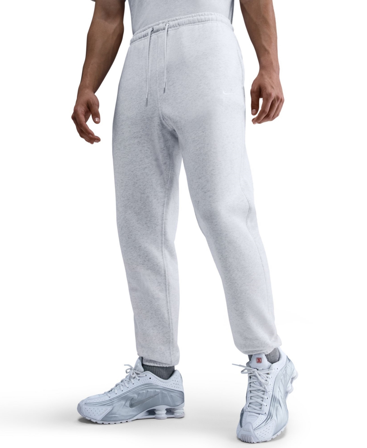 Nike Mens Cuffed Brushed Fleece Logo Sweatpants - Gray Heather/lt Smoke Gray/White