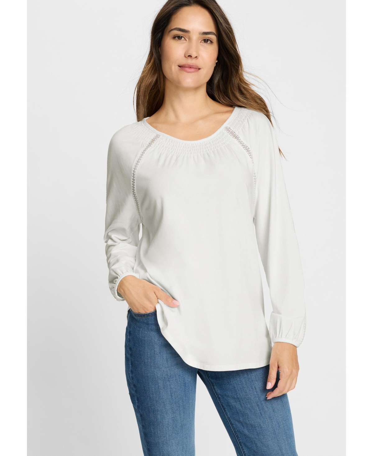 Click here for Olsen Inset Lace T-Shirt - Off white prices
