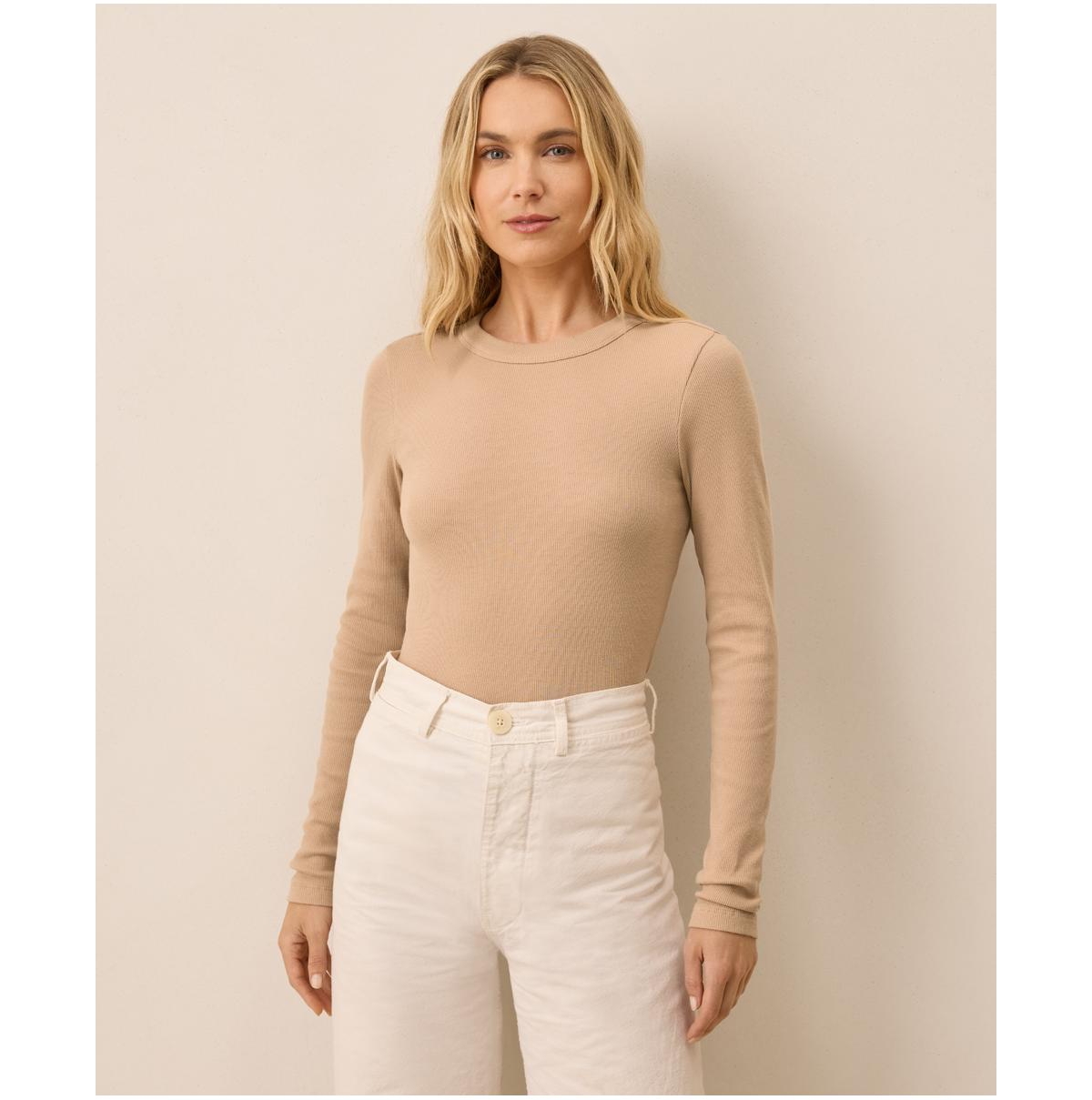 Click here for Pact Womens Perfect Rib Long Sleeve Tee - Sesame prices