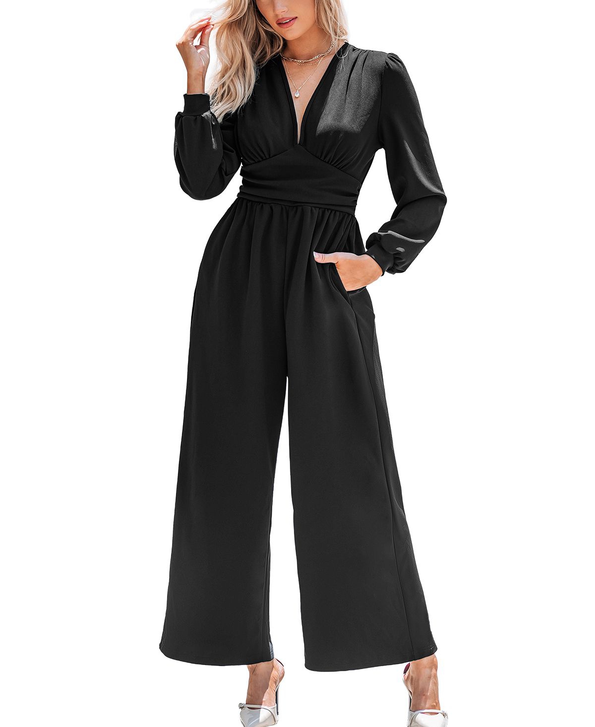 Click here for Cupshe Womens Plunging Long Sleeve Wide Leg Jumpsu... prices