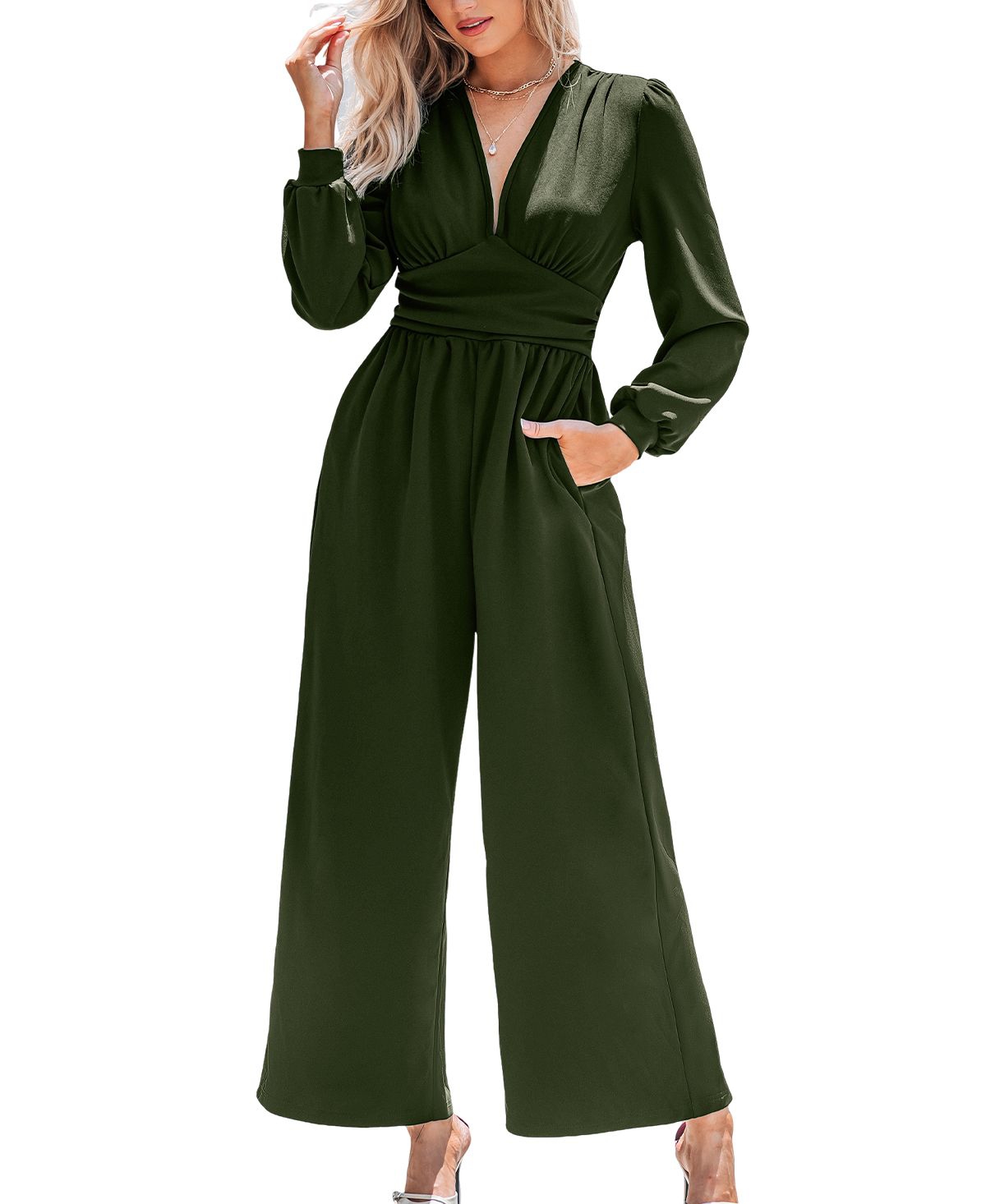 Click here for Cupshe Womens Plunging Long Sleeve Wide Leg Jumpsu... prices