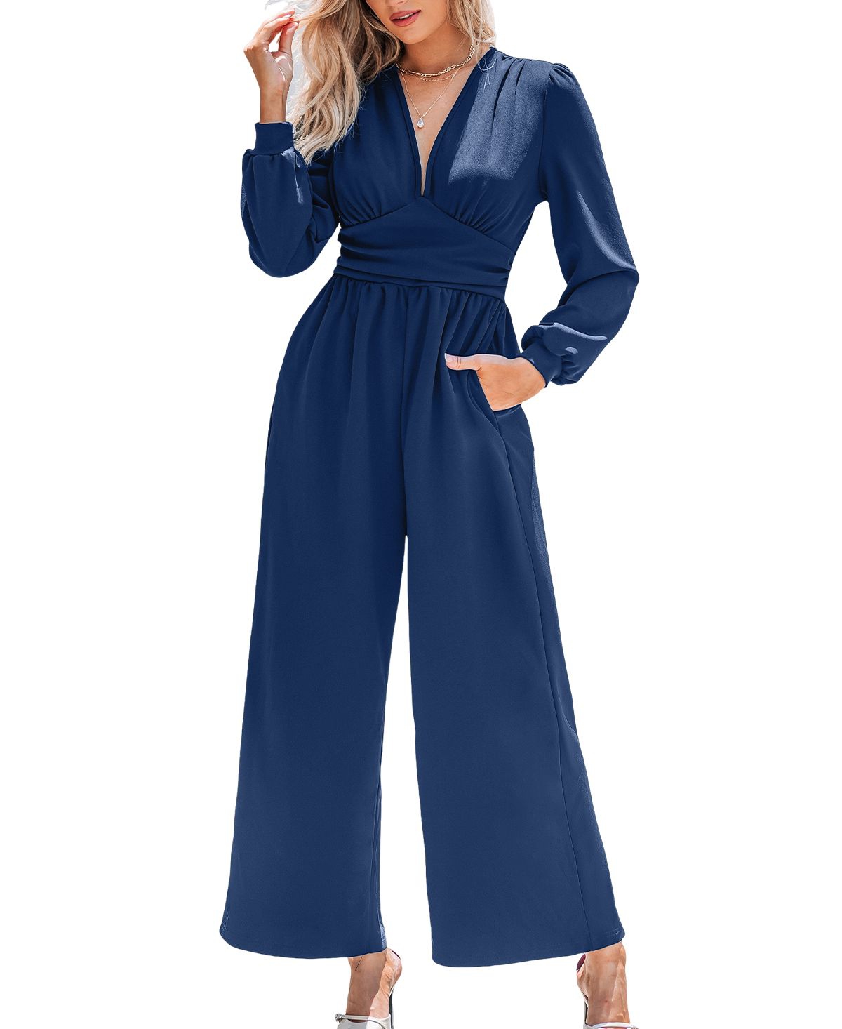 Click here for Cupshe Womens Plunging Long Sleeve Wide Leg Jumpsu... prices