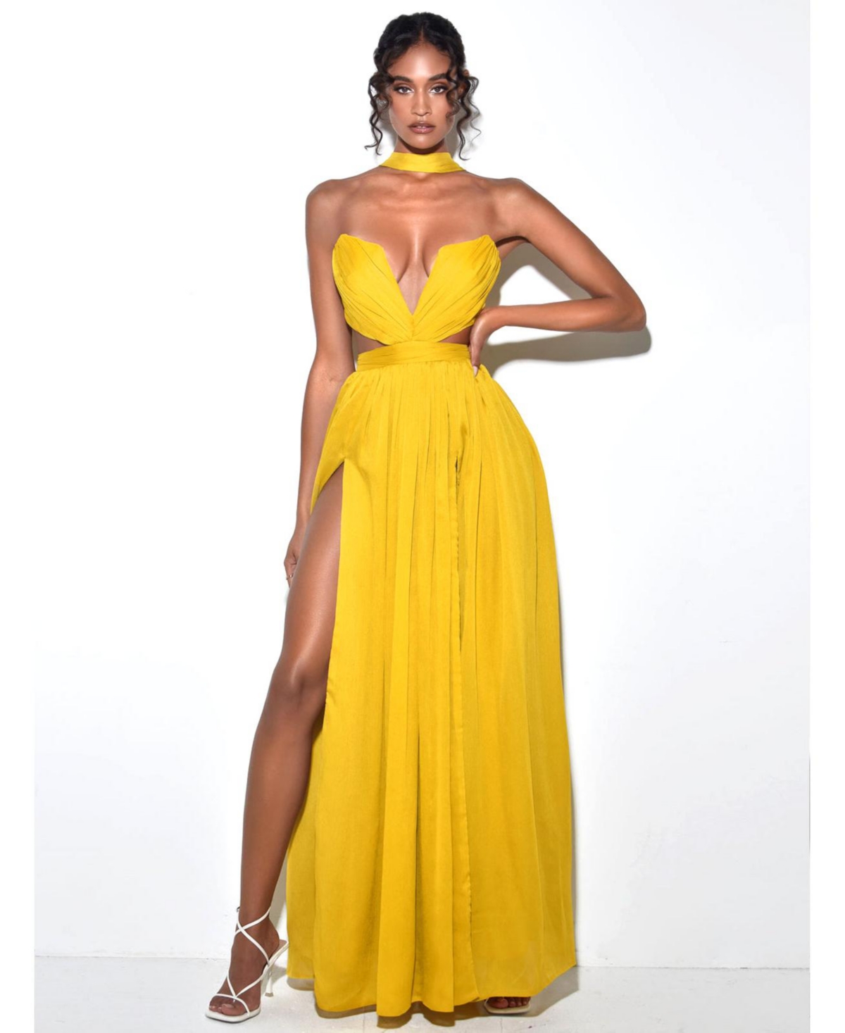 Click here for Miss Circle Women Xella Yellow Pleated Chiffon Max... prices