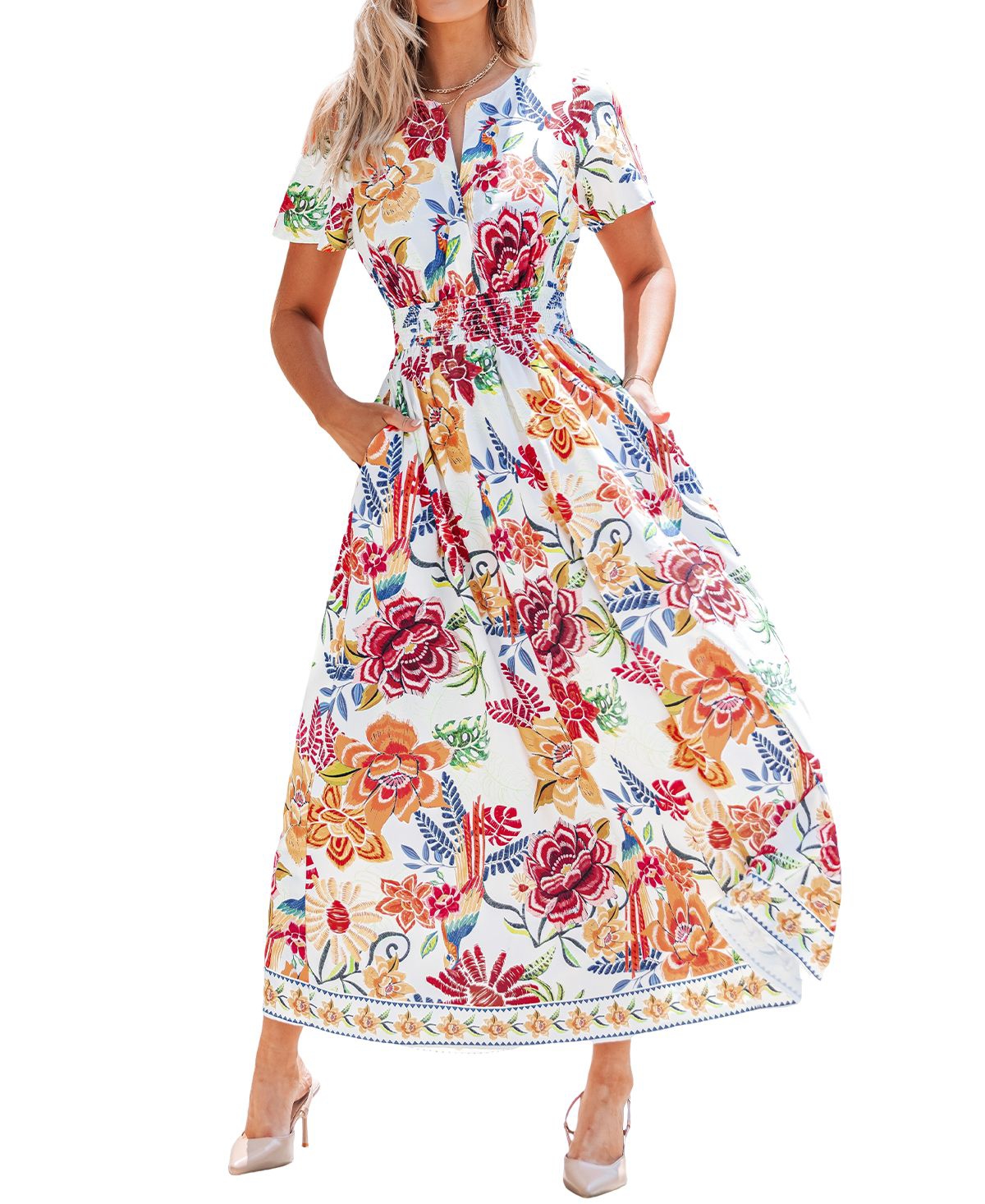 Click here for Cupshe Womens Floral Print Maxi Beach Dress - Whit... prices