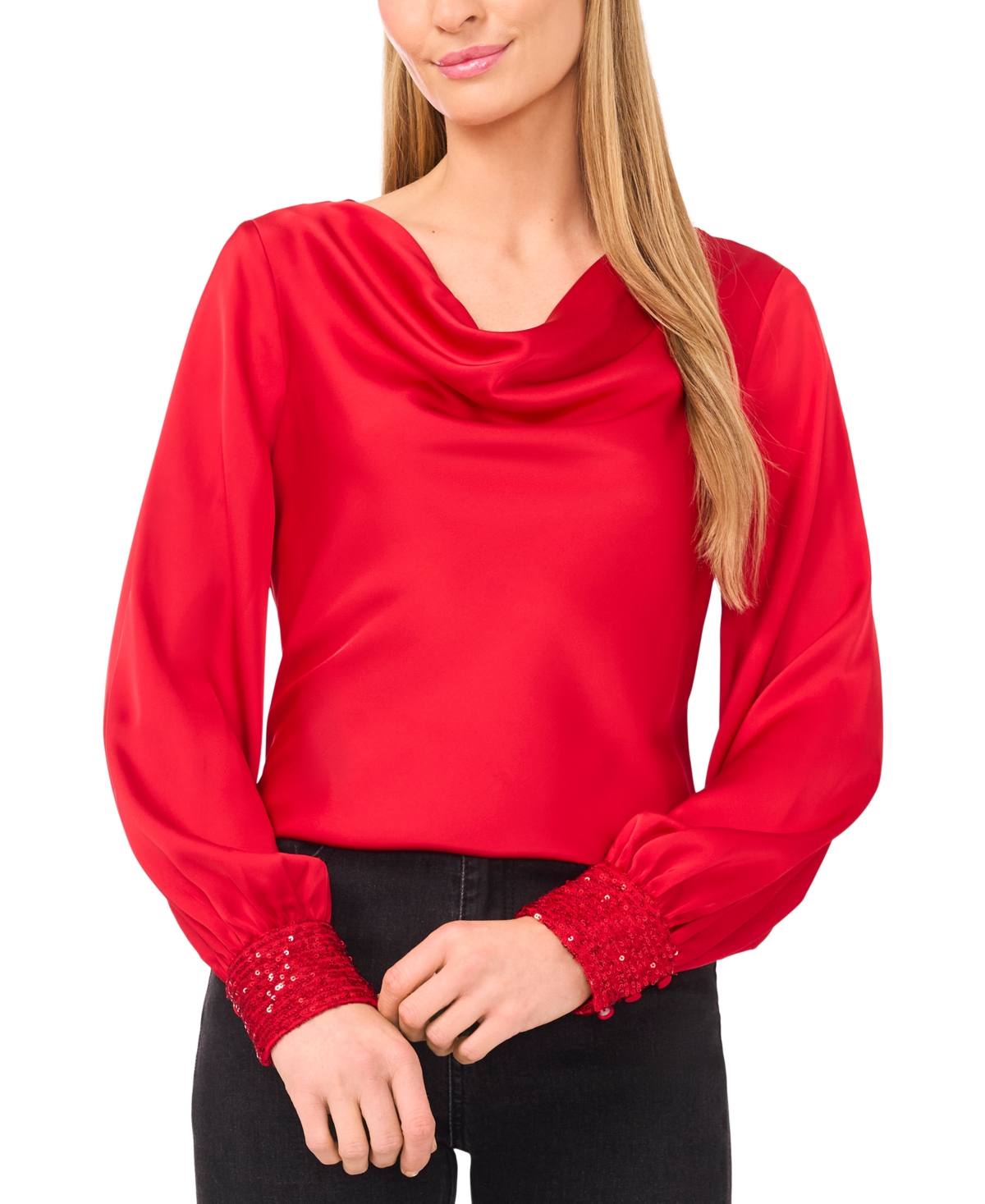 Click here for CeCe Womens Long-Sleeve Cowl Neck Top - Stoplight... prices