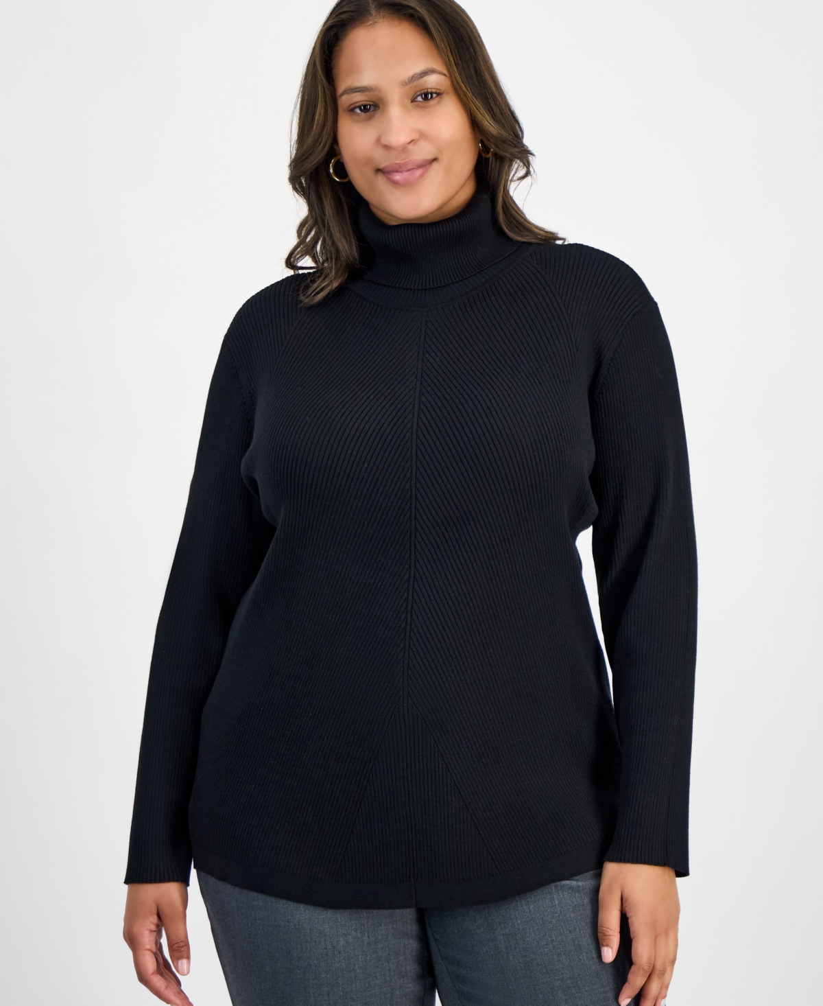 Click here for Jones New York Plus Size Engineered Rib Turtleneck... prices
